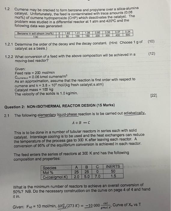 Solved Question 1: HETEROGENEOUS DATA ANALYSIS FOR REACTOR | Chegg.com