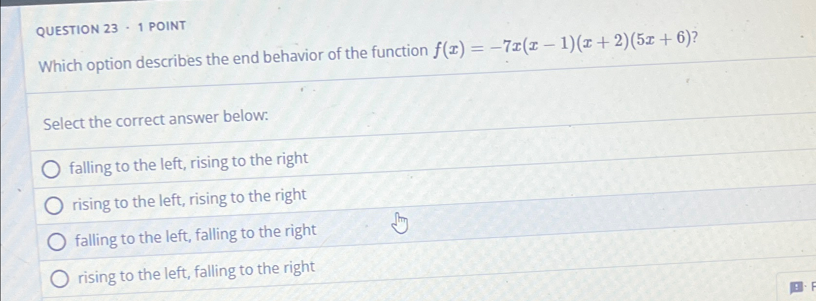 Solved QUESTION 23 - 1 POINTWhich option describes the end | Chegg.com Solved QUESTION 23 - 1 POINTWhich option describes the end | Chegg.com