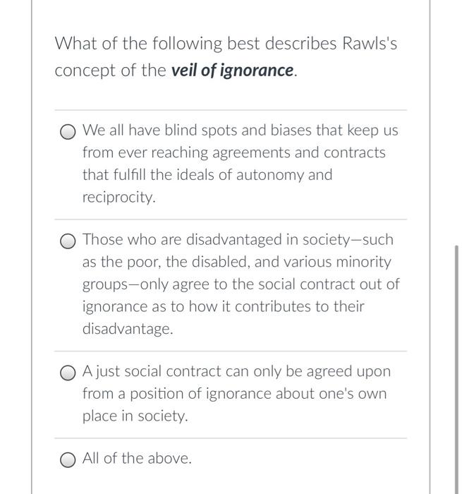 What of the following best describes Rawls's concept | Chegg.com