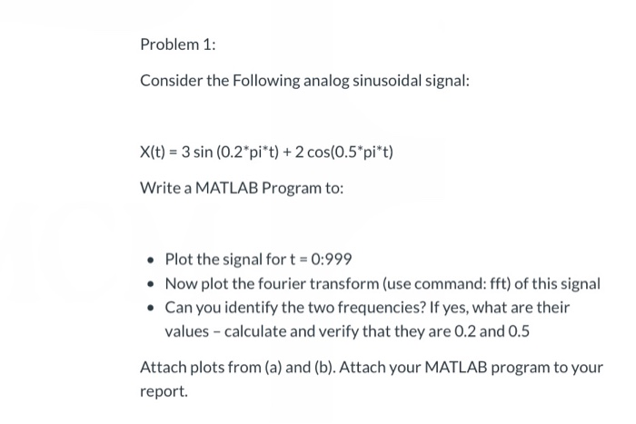 Solved Problem 1: Consider the following analog sinusoidal | Chegg.com