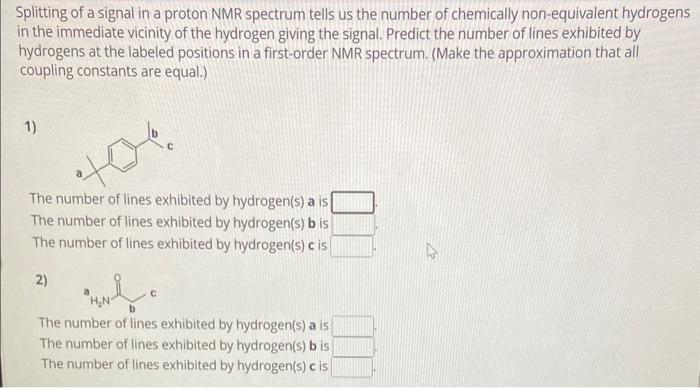 Solved Splitting of a signal in a proton NMR spectrum tells | Chegg.com