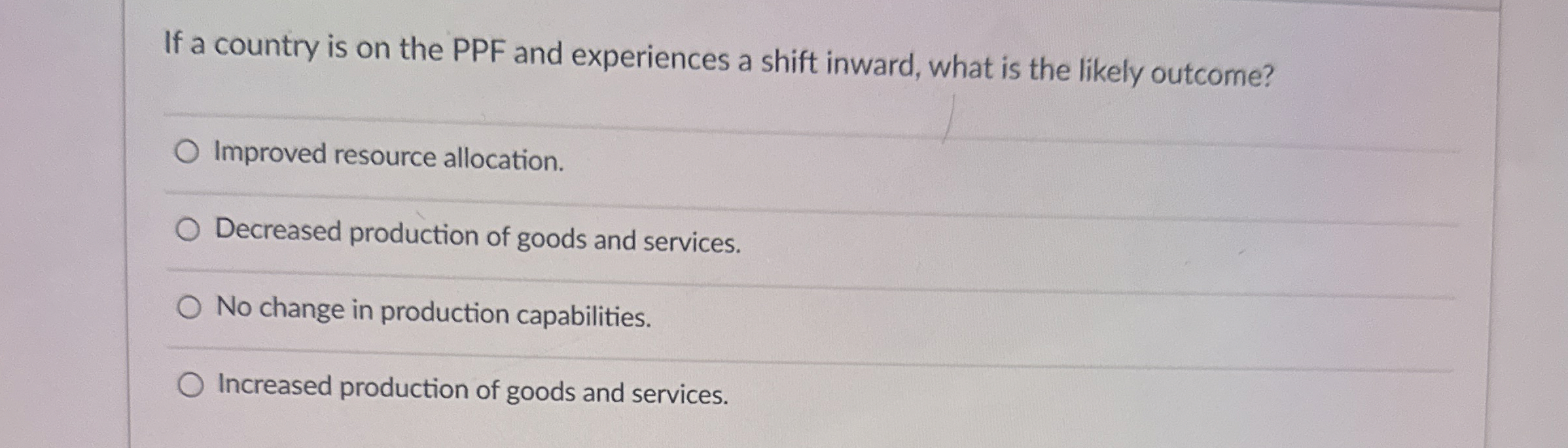 Solved If a country is on the PPF and experiences a shift | Chegg.com