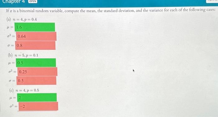Solved If x is a binomial random variable, compute the mean, | Chegg.com