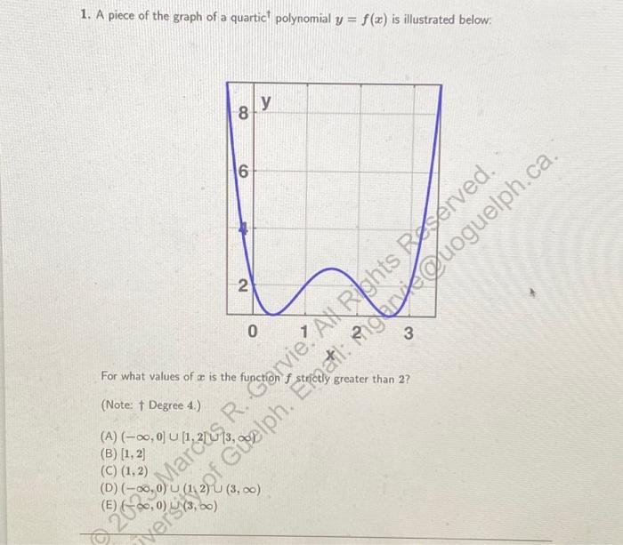 Solved 1. A piece of the graph of a quartic polynomial y = | Chegg.com