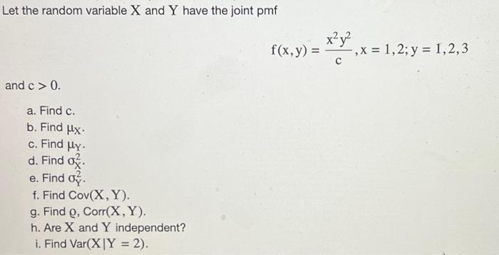 Solved Let the random variable X and Y have the joint pmf | Chegg.com