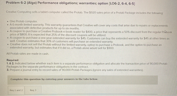 Solved Problem 6-2 (Algo) Performance obligations; | Chegg.com