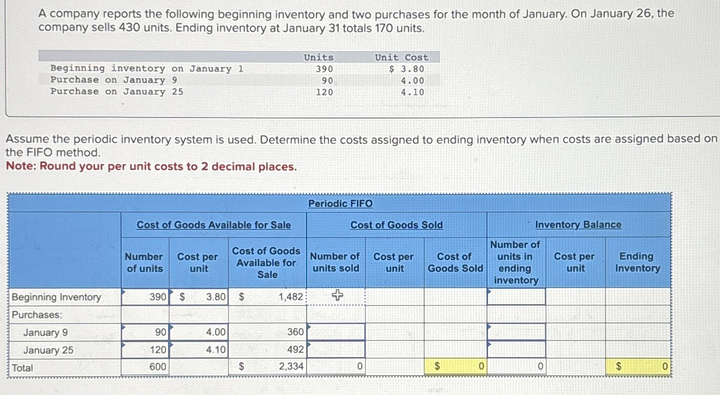 Solved A company reports the following beginning inventory | Chegg.com