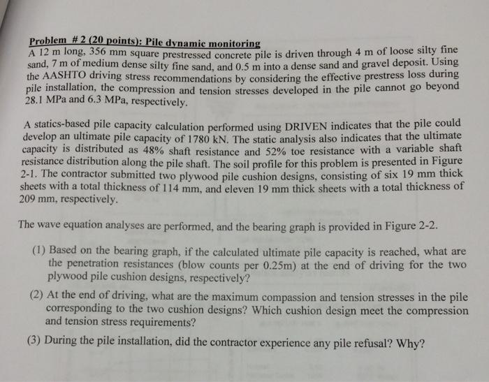 Solved Problem \# 2 ( 20 points): Pile dynamic monitoring A | Chegg.com