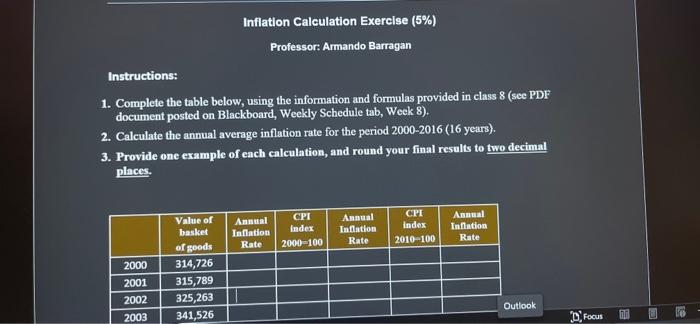 Infiation Calculation Exercise (5\%) Professor: | Chegg.com