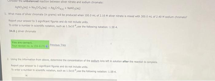 Solved AgNO3(aa)+Na2CrO4(aq)→Ag2CrO4( s)+NaNO3(aq) 1. What | Chegg.com