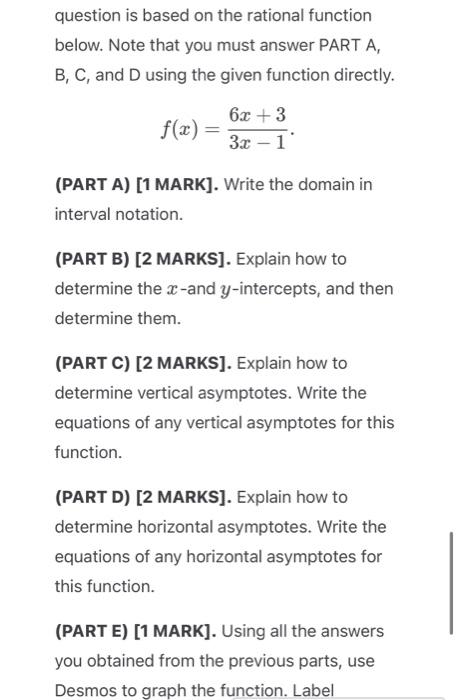 Solved question is based on the rational function below. | Chegg.com