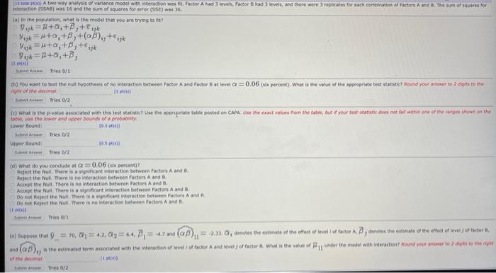 Solved A two-way analysis of variance model with interaction | Chegg.com
