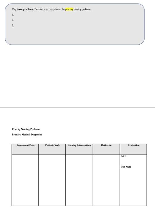 Solved Top three problems: Develop your care plan on the | Chegg.com