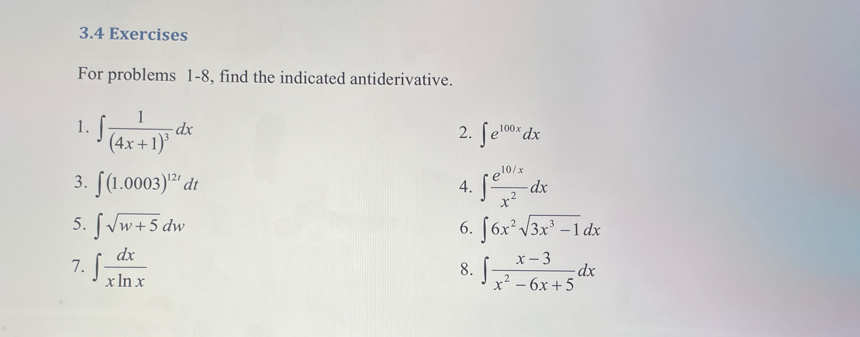 Solved 3.4 ﻿ExercisesFor problems 1-8, ﻿find the indicated | Chegg.com