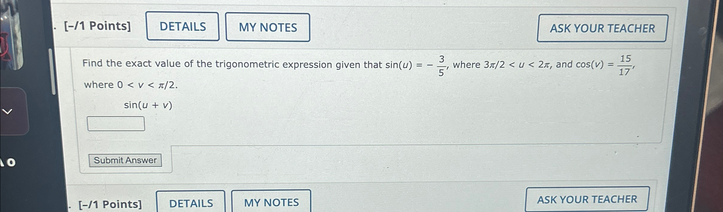 Solved [-/1 ﻿Points]Find the exact value of the | Chegg.com