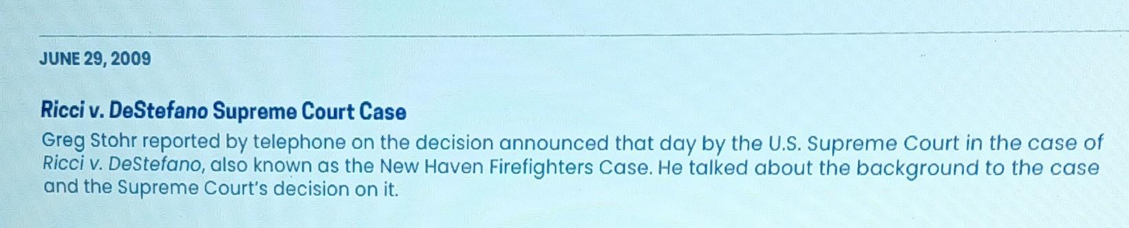 Ricci v. DeStefano Supreme Court Case Greg Stohr | Chegg.com