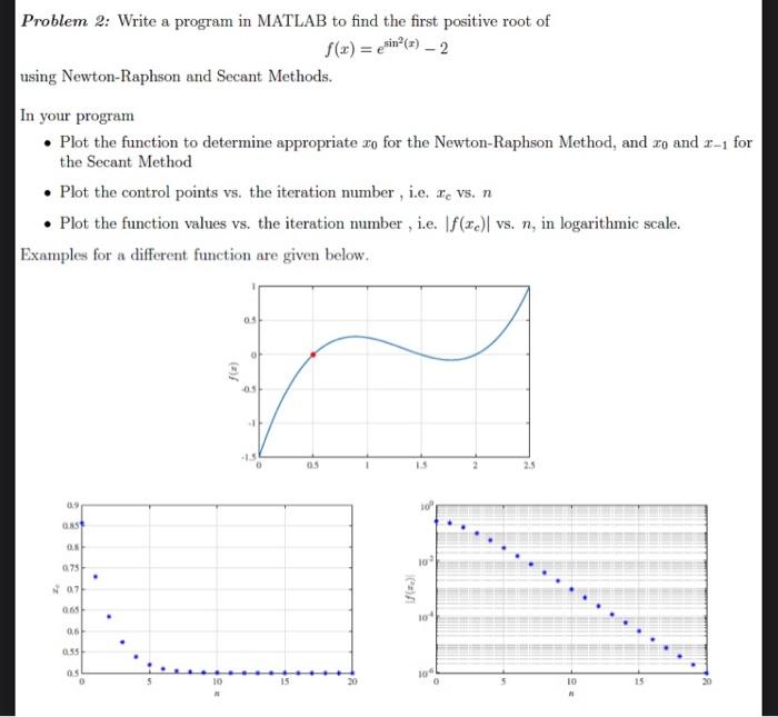 Solved Problem 2: Write a program in MATLAB to find the | Chegg.com