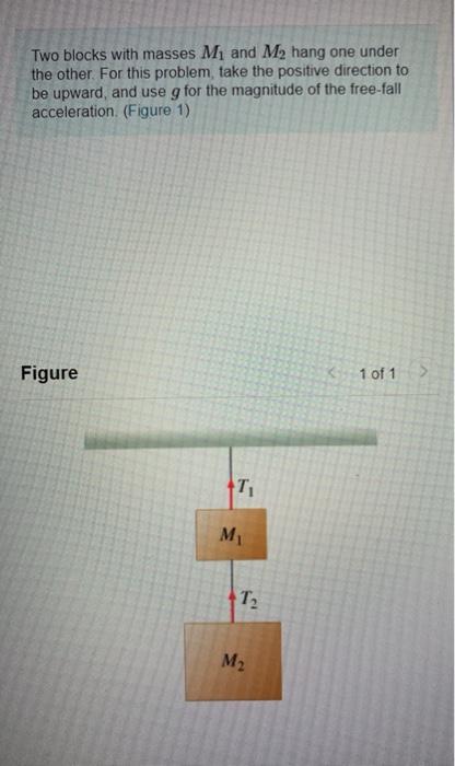 Solved Two blocks with masses M1 and M2 hang one under the | Chegg.com