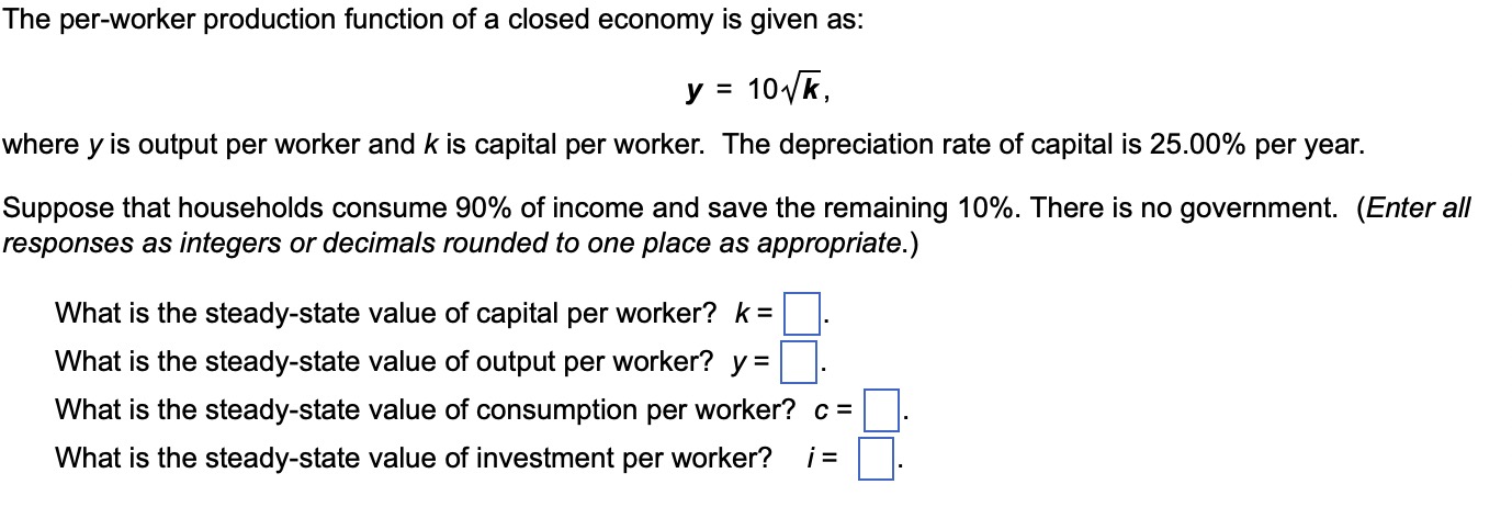 Solved The per-worker production function of a closed | Chegg.com