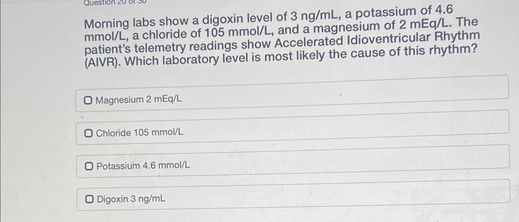 Solved Morning labs show a digoxin level of 3ngmL, ﻿a | Chegg.com