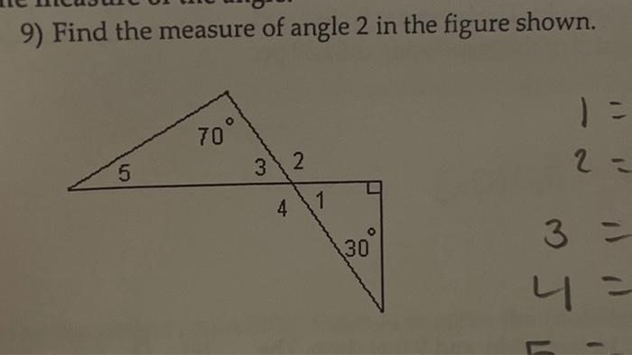 Solved 9) Find the measure of angle 2 in the figure shown. 5 | Chegg.com