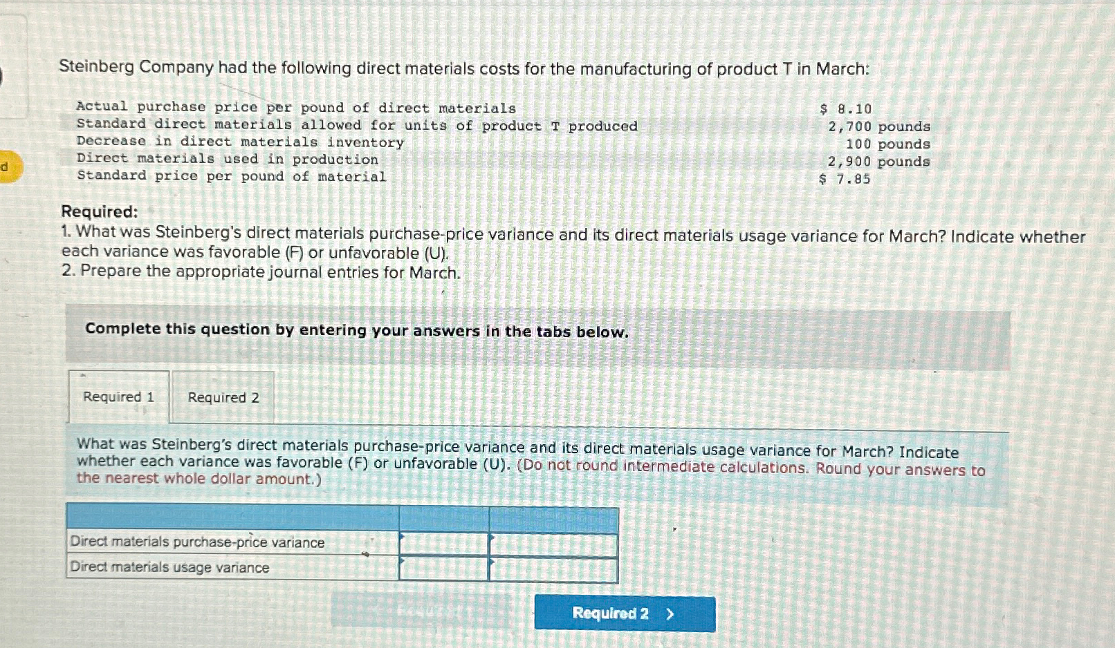 Solved Steinberg Company had the following direct materials | Chegg.com