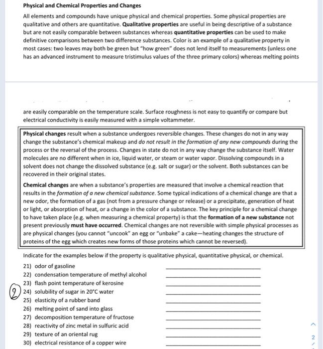 Solved Physical and Chemical Properties and Changes All | Chegg.com