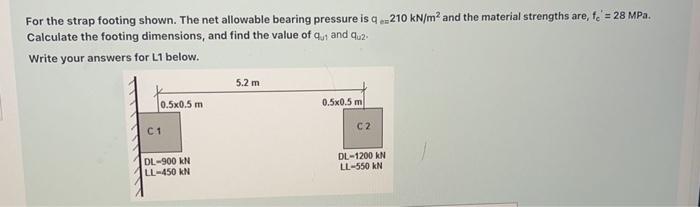 Solved For the strap footing shown. The net allowable | Chegg.com