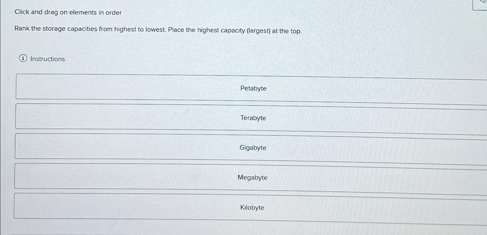 Solved Click and drag on elements in orderRank the storage | Chegg.com