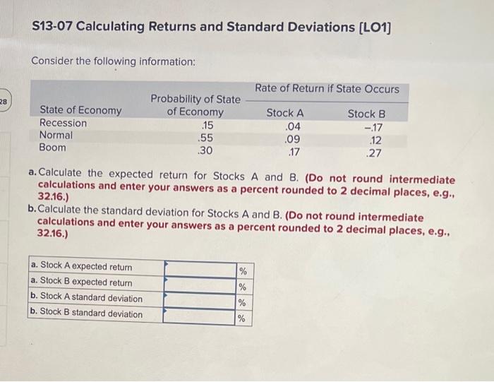 Solved S13-07 Calculating Returns and Standard Deviations | Chegg.com