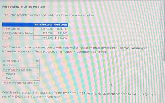 Solved Price Setting: Multiple Products Tech Com's predicted | Chegg.com