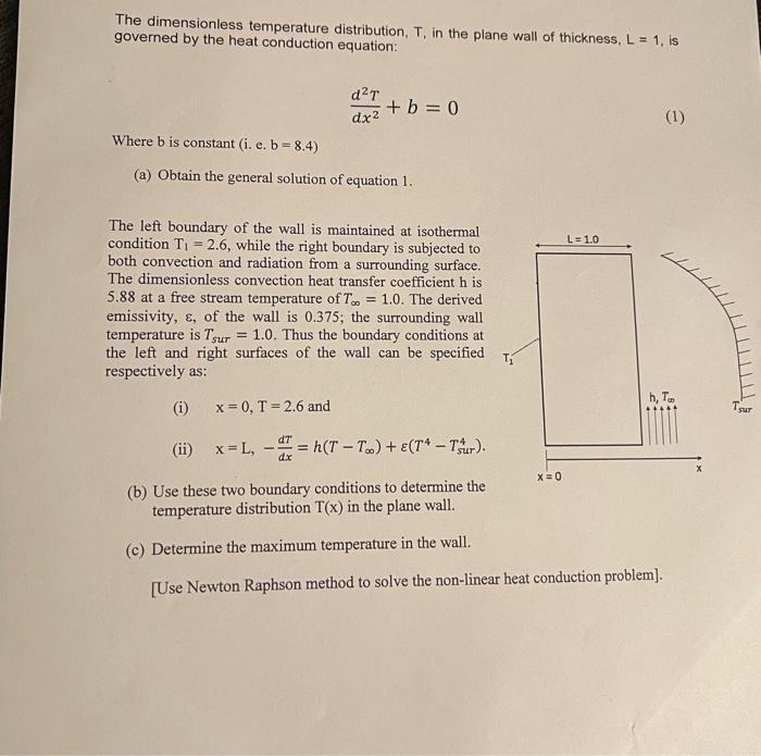 Solved The dimensionless temperature distribution, T, in the | Chegg.com