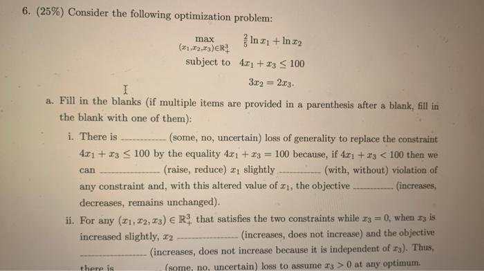 Solved 6. (25%) Consider the following optimization problem: | Chegg.com