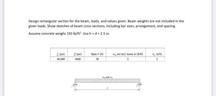 Solved Design rectangular section for the beam, loads, and | Chegg.com
