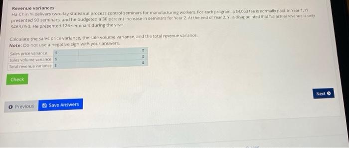 Solved Revenue variances Ha-Chin Yi delivers two-day | Chegg.com