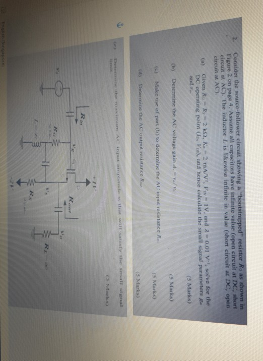 Solved Consider the source-follower circuit showing a | Chegg.com