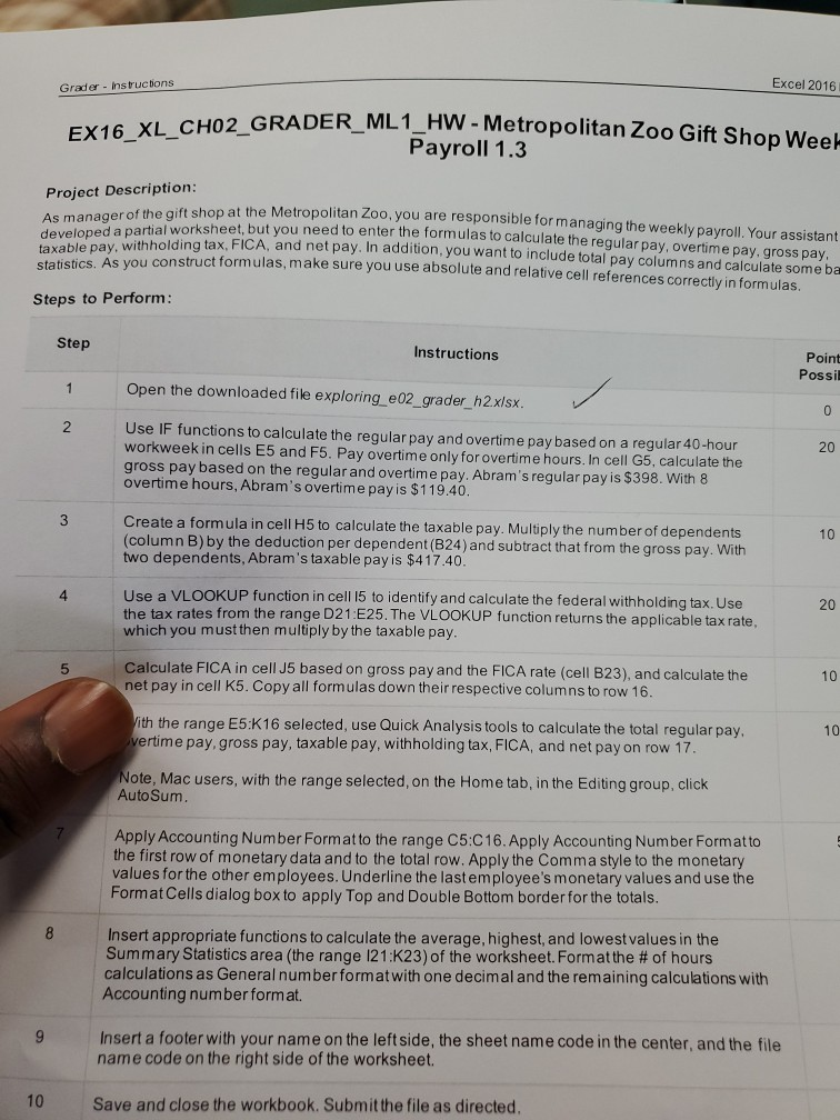 Grader - Instructions Excel 2016 | Chegg.com