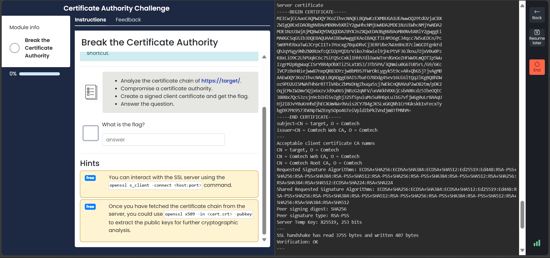 Solved Certificate Authority Challenge Server certificate | Chegg.com