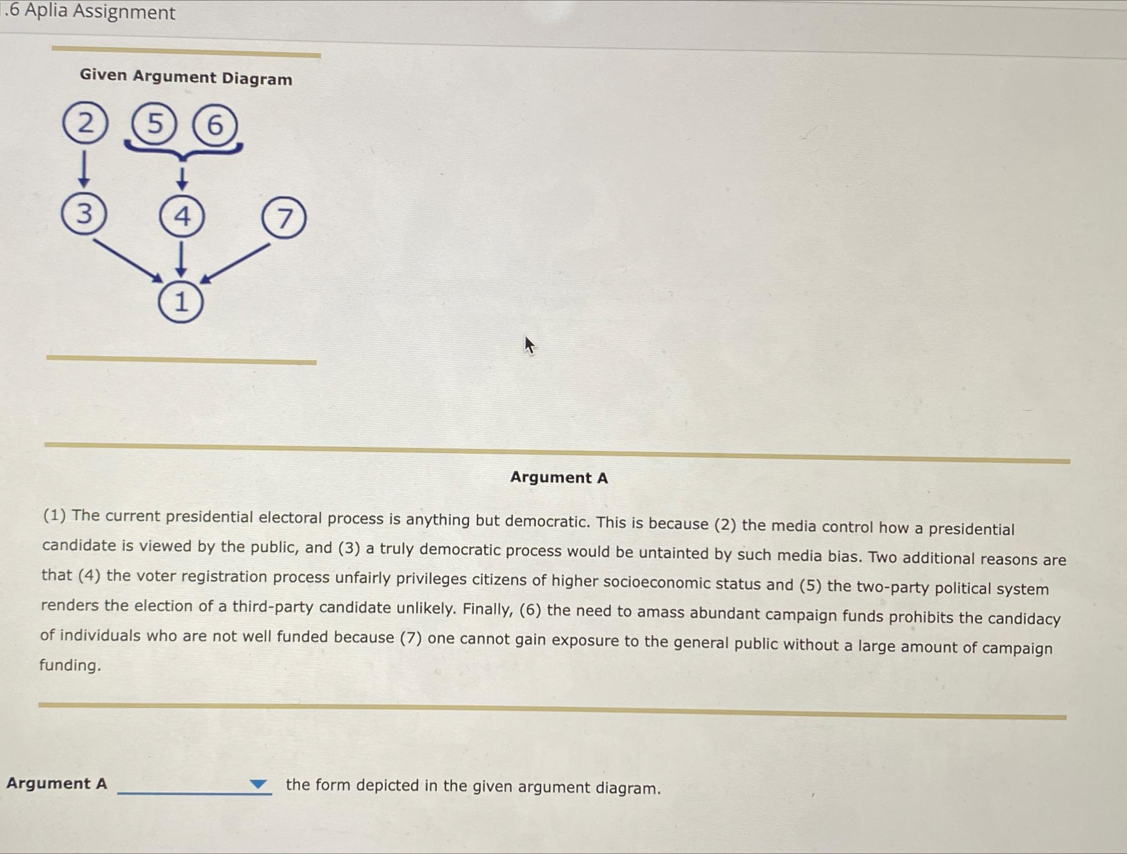 Solved . 6 Aplia Assignment\\nGiven Araument | Chegg.com
