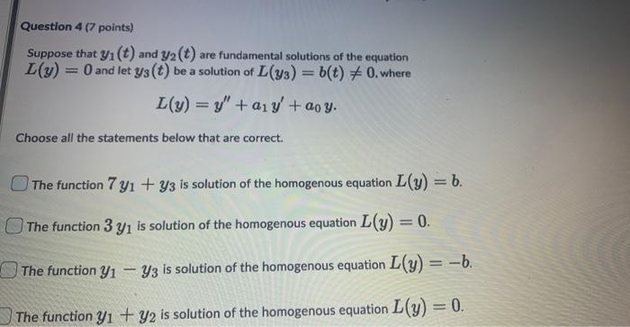 Solved Suppose that y1(t) and y2(t) are fundamental | Chegg.com