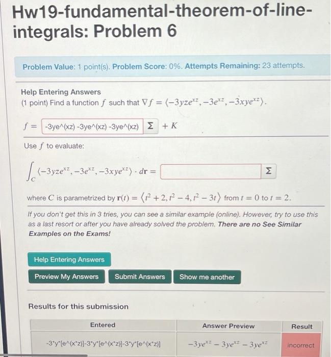 Solved Hw19-fundamental-theorem-of-line- integrals: Problem | Chegg.com