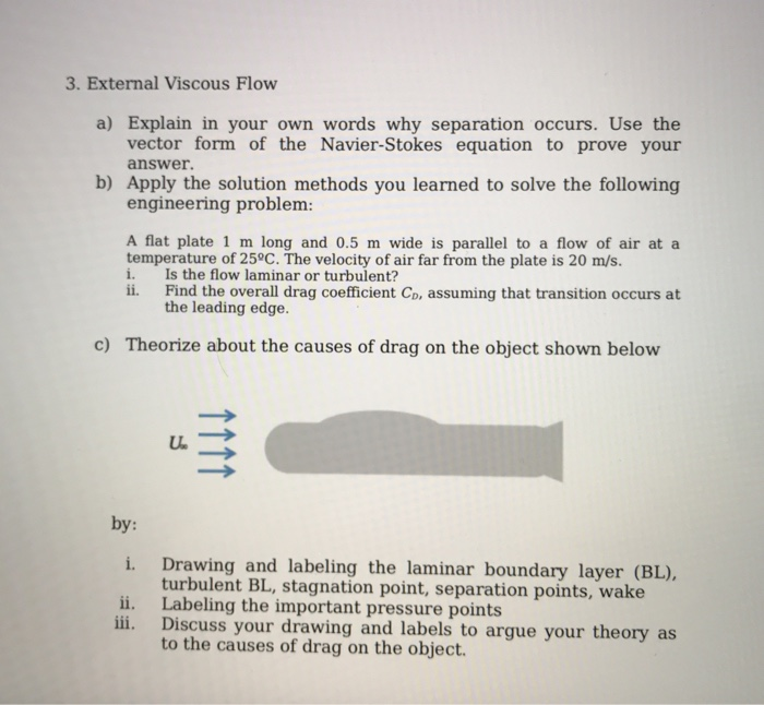 Solved 3. External Viscous Flow a) Explain in your own words | Chegg.com