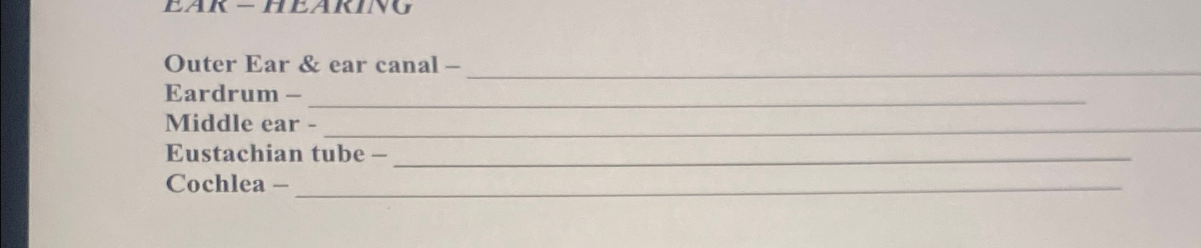 Solved Outer Ear & ear canal -Eardrum -Middle ear | Chegg.com