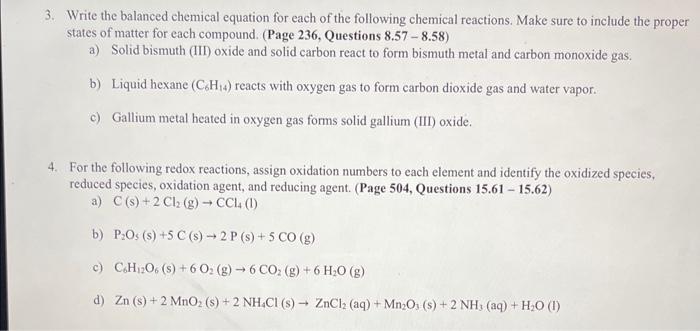 Solved 3. Write the balanced chemical equation for each of | Chegg.com