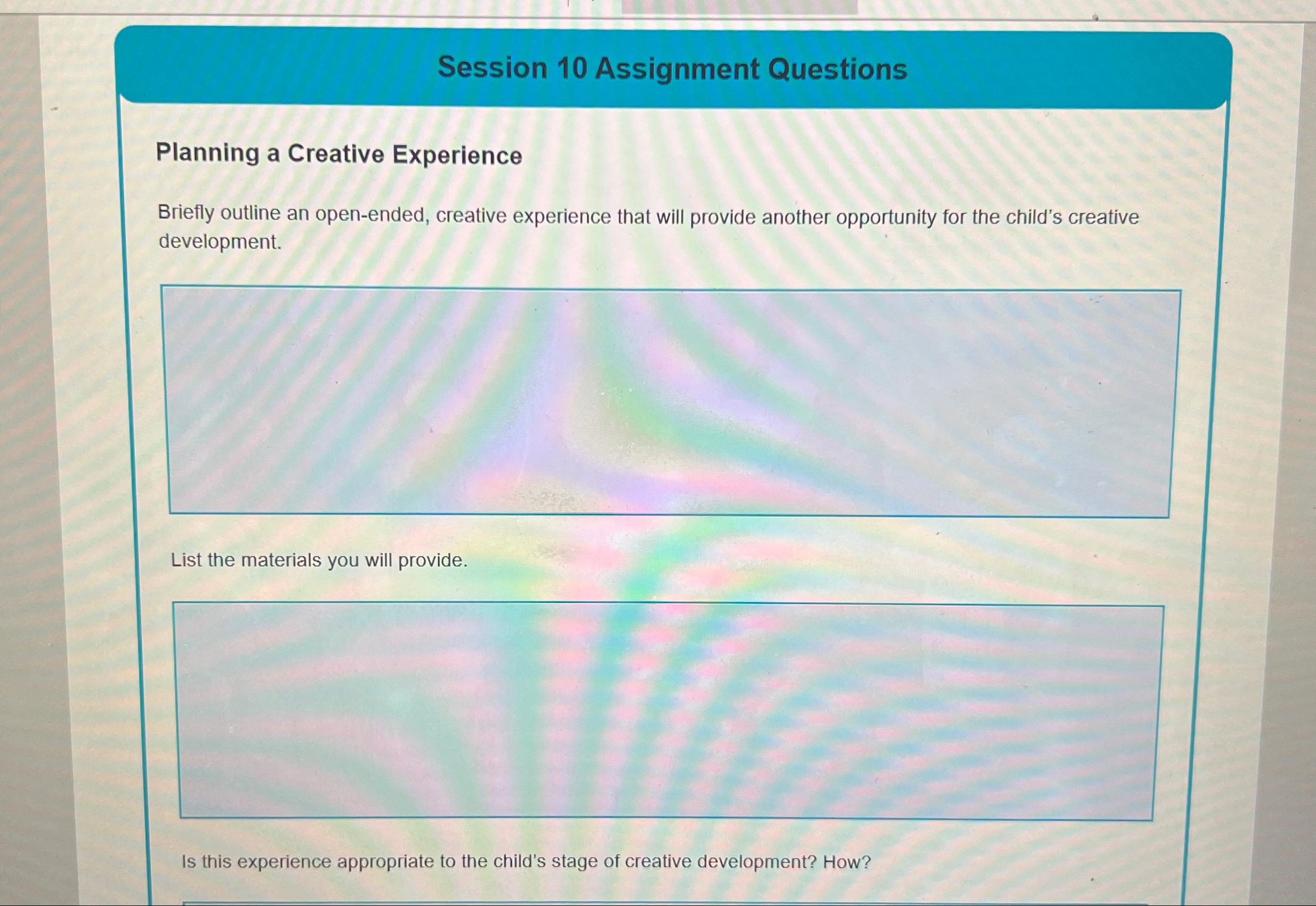 Solved Session 10 ﻿Assignment QuestionsPlanning a Creative | Chegg.com