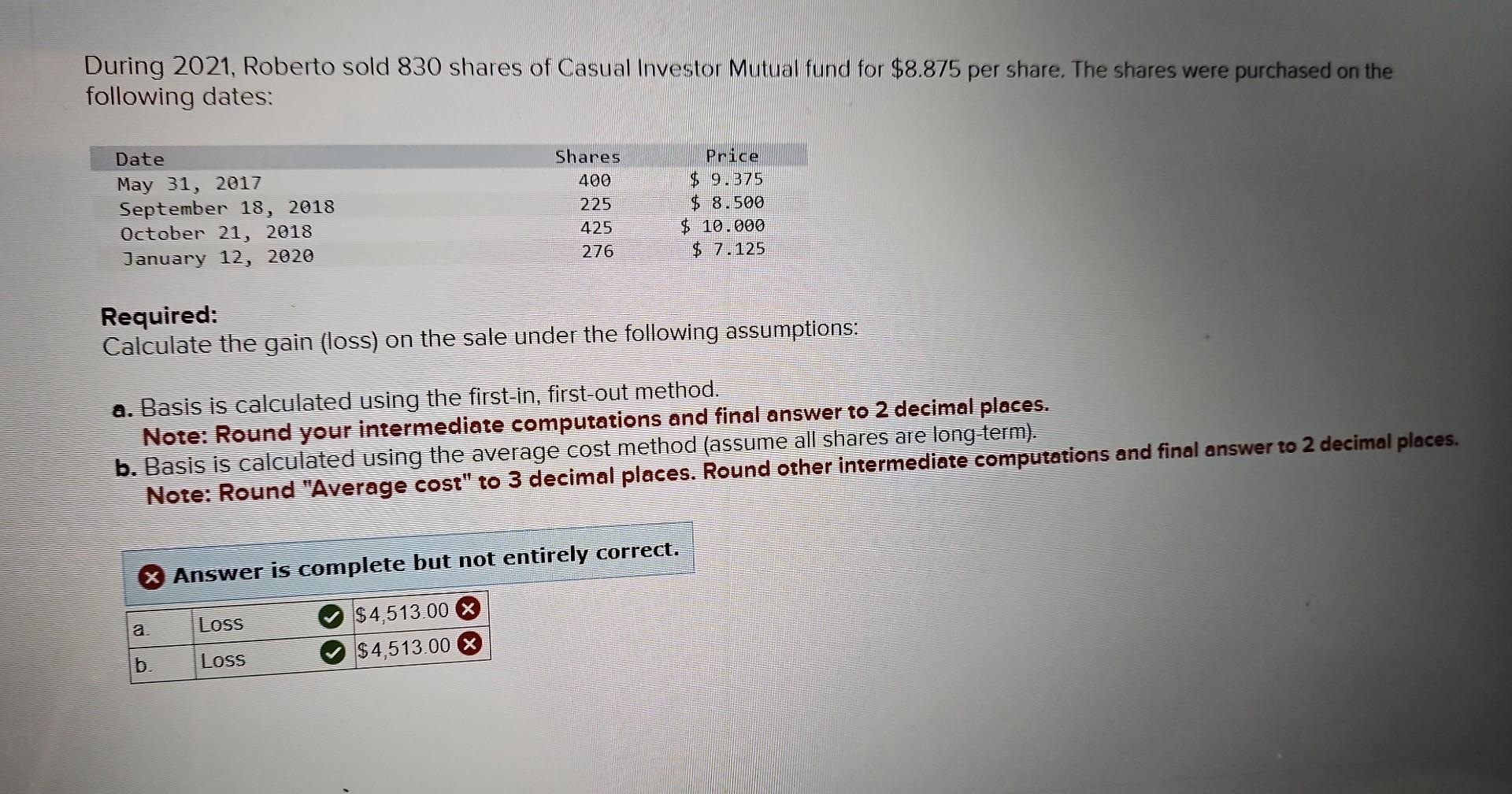 Solved During 2021, Roberto sold 830 shares of Casual | Chegg.com