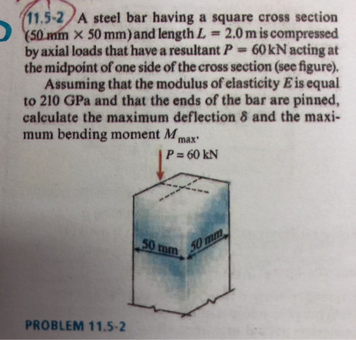 Solved 11.5-2 A steel bar having a square cross section (50 | Chegg.com