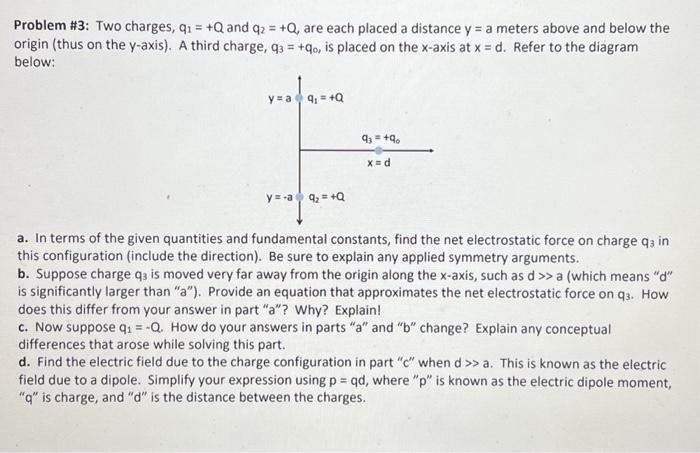 Solved Problem \#3: Two charges, q1=+Q and q2=+Q, are each | Chegg.com