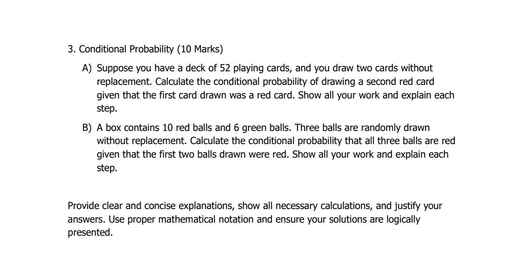 Solved 3. Conditional Probability (10 Marks) A) Suppose you | Chegg.com
