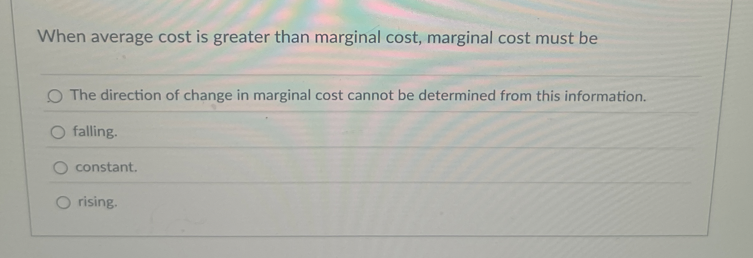 Solved When average cost is greater than marginal cost, | Chegg.com